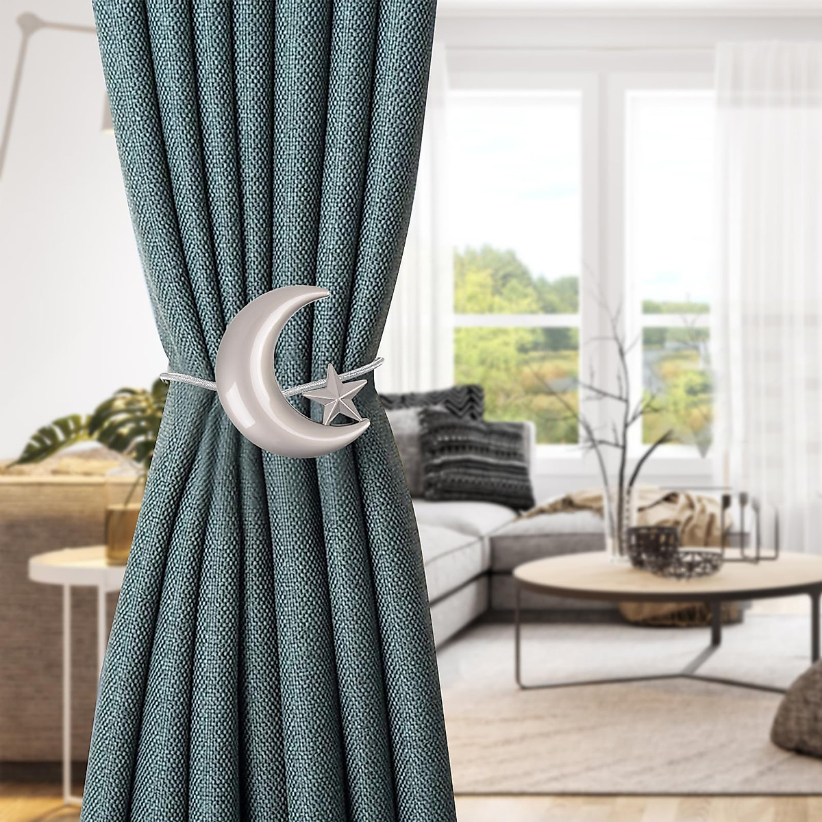 Curtain Tiebacks, 2 Pack Magnetic Curtain Tiebacks Star Moon Curtain tie Back Curtain holdbacks Magnetic Curtain Clips Curtain tie Backs Curtain Clips Holder for Window Draperies Hold Curtains Drape