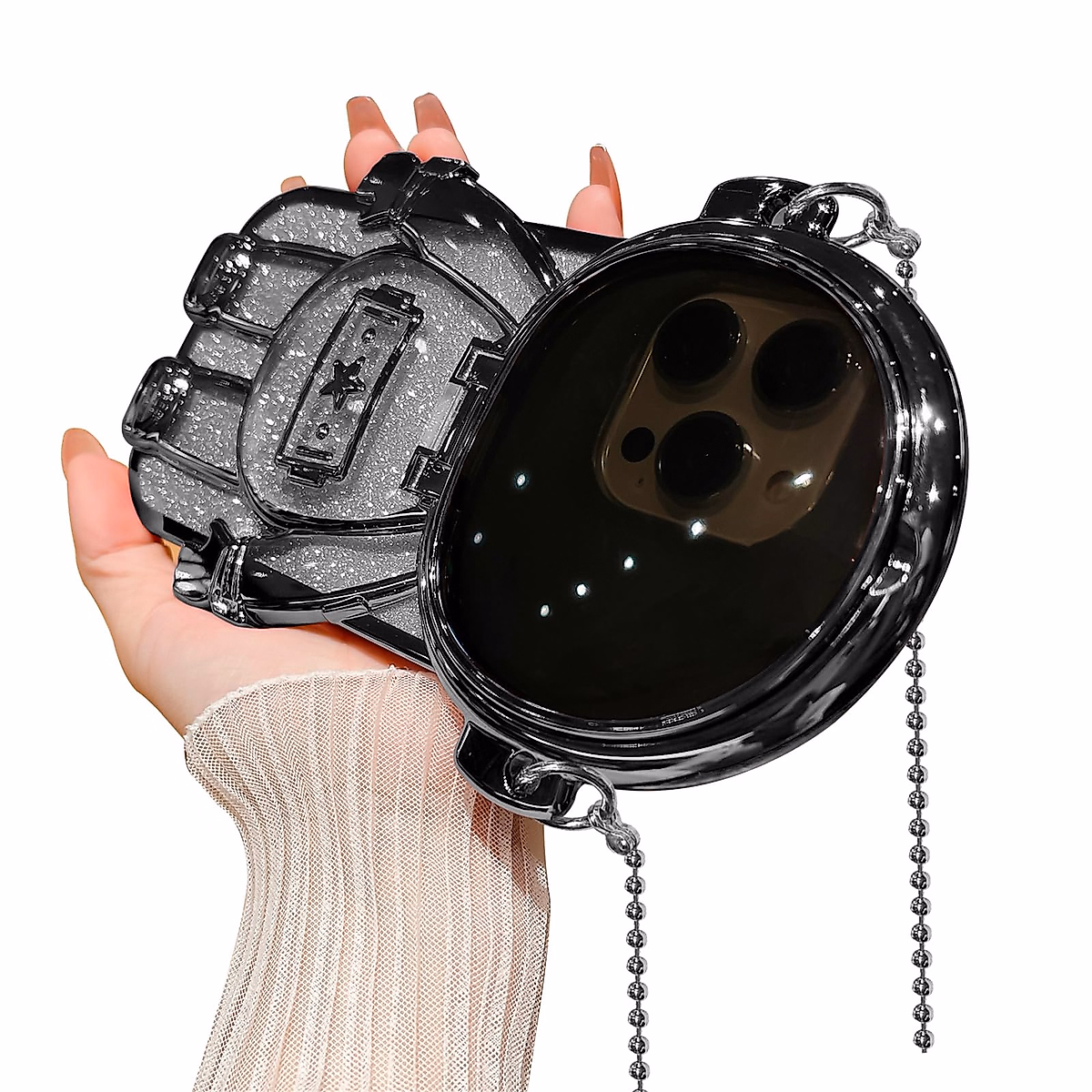 for iPhone 14 Pro Max Case with Kickstand Mirror Lanyard Shoulder Strap Cute 3D Astronaut Lens Camera Protection Girls Women Hidden Stand TPU Clear Cover Protector for iPhone 14 Pro Max (14 Pro Max)