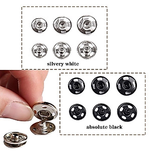 Fuman Forest 100 Sets Sew-on Snap Buttons Metal Snaps Fasteners Press Studs Buttons for Sewing, 8.5 mm,10 mm & 12mm,Black & Silver, (Fuman-034)