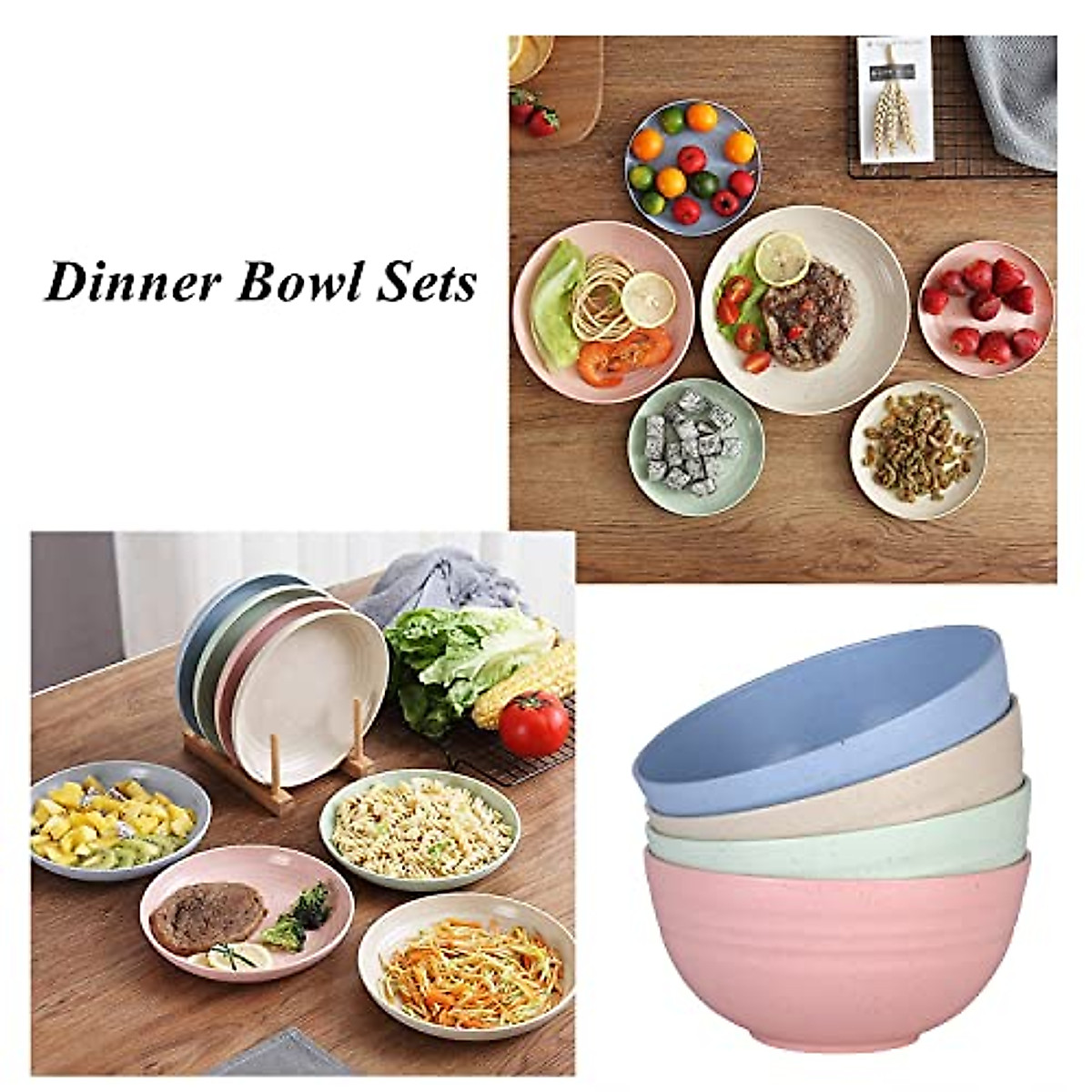 WANBY Lightweight Wheat Straw Cereal Bowls Unbreakable Dinner Bowl Set Dishwasher & Microwave Safe (8 Pack 26Oz)