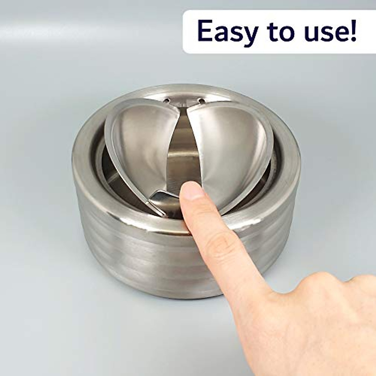 Grooved Silver Classic Metal Ashtray with a Lid for Cigarettes - Windproof Outdoor Ashtrays Can Patio Outdoor Indoor Decorative Fancy Ash Tray