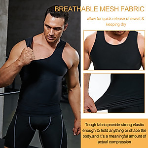 Mens Compression Shirt Slimming Undershirt Body Shaper Vest Workout Tank Tops Shapewear Abs Abdomen Black