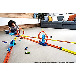Hot Wheels Track Builder Unlimited Adjustable Loop Pack for Kids 6 Years Old & Up with 1 Hot Wheels Car, Spiral Loop, Launcher & 3 Tracks That Connects to Other Sets , Orange, Blue, Yellow