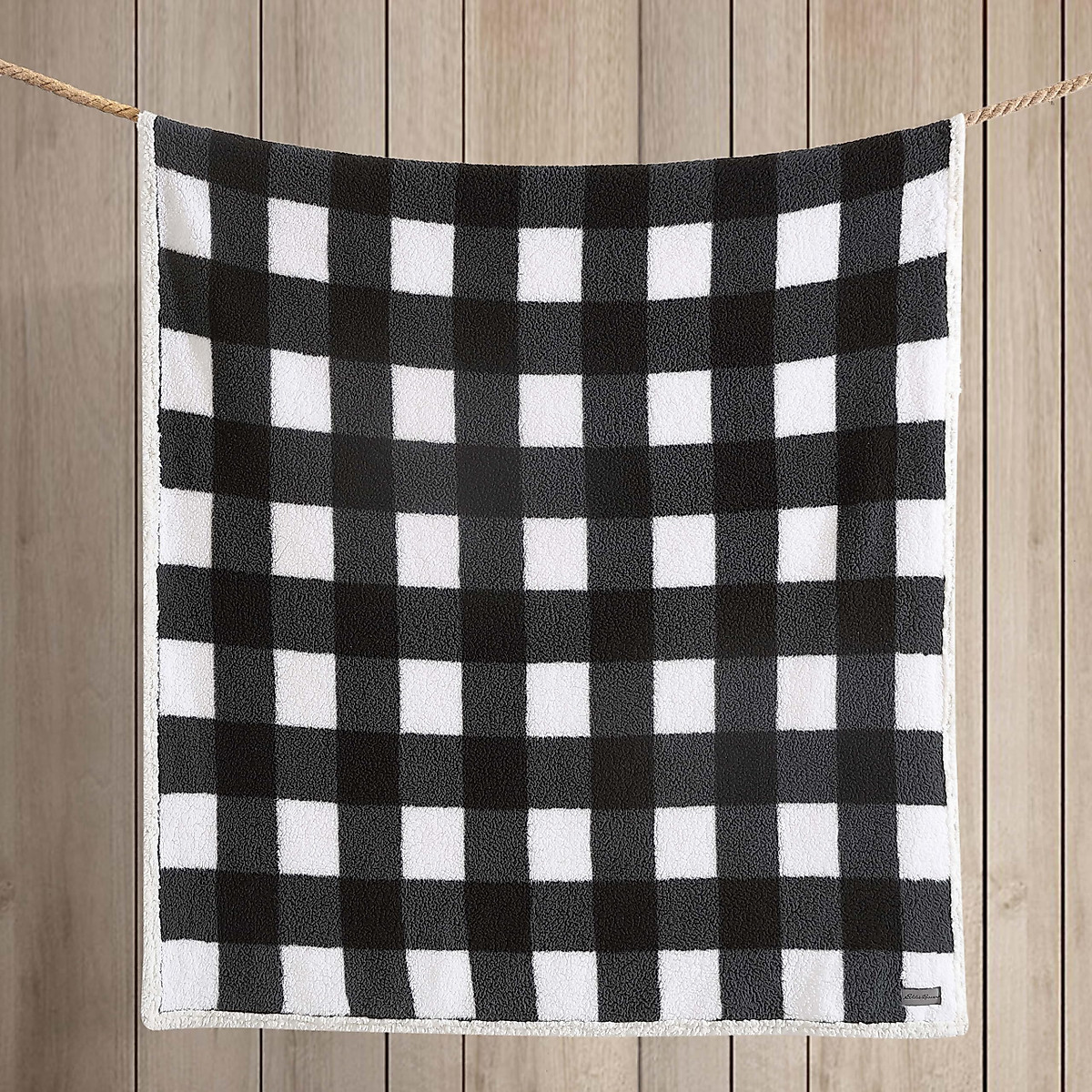 Eddie Bauer - Throw Blanket, Reversible Sherpa Fleece Bedding, Buffalo Plaid Home Decor for All Seasons (Black Check, 50" x 60")