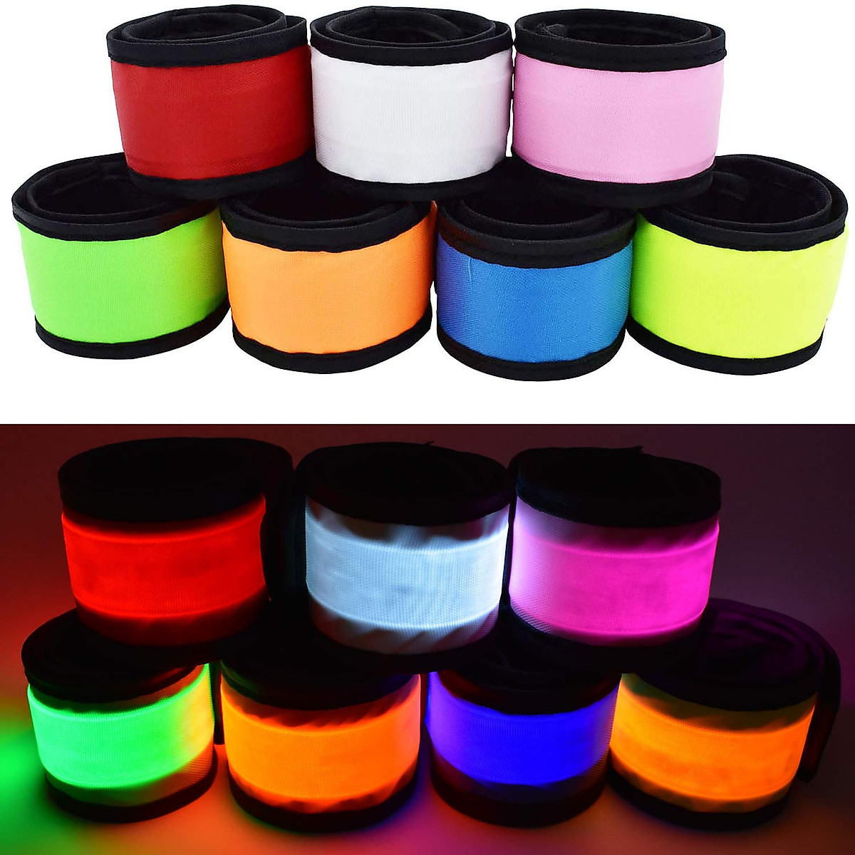 FYLARFLY LED Glow Slap Bracelets for Kids Adults, Light Up Wristbands Flashing Arm Wrist Ankle Bands High Visibility Safety Reflective Gear Lights for Biking Walking Running Camping (Orange)