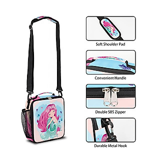 Cute Mermaid Insulated Lunch Box for Kids School Lunch Bag for Boys Girls Cartoon Mermaid Lunch Tote Bag with Adjustable Shoulder Strap, Lunch Cooler Bag for School Picnic Travel