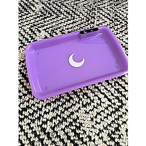 Brando Moon Led Tray with Built in Crusher and Light - Glow Light Up Tray 7 Colors - Rechargeable and Smooth Round Edges (Purple)