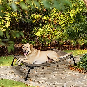 Veehoo Curved Cooling Elevated Dog Bed, Black Frame Outdoor Raised Dog Cot, Chew Proof Pet Bed with Washable & Breathable Textilene Mesh, Non-Slip Feet for Indoor & Outdoor, Medium, Brown, CWC2303A