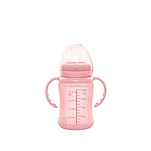 everyday baby Glass Sippy Cup with Silicone Sleeve, Spout, Drinking Handles, and Protective Cap - 150ml (5oz) - Rose Pink (for babies 6 months and up)