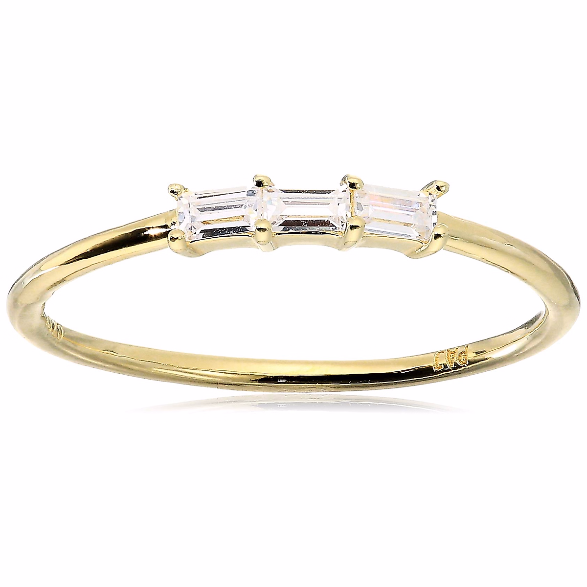 Amazon Essentials 18K Yellow Gold Over Sterling Silver Cubic Zirconia Three-Stone Stackable Ring, Size 9 (previously Amazon Collection)