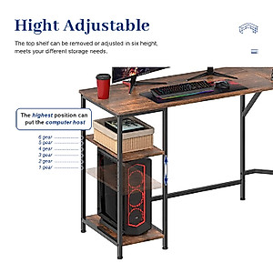 Reyade L-Shaped Desk, 57'' Coner Desk, Large Computer Desk, Gaming Desk, Home Office Writing Desk with Storage Shelves, Reversible PC Workstation Laptop Table, Rustic Oak