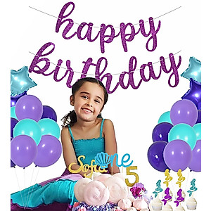 BEISHIDA Purple Happy Birthday Banner - NO DIY - Purple Birthday Party Banner in Script - Pre-Strung - Purple Glitter Birthday Garland Ready to Use Purple Birthday Party Decorations & Decor