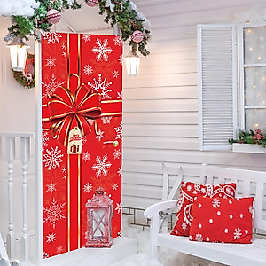 Christmas Door banner Christmas Snowflake Photography Backdrop Christmas Bowknot Gift Box Door Hanging Banner Sign Merry Christmas Decoration for Home Wall Outdoor Indoor Party Holiday Xmas Eve…