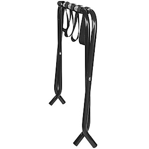 King's Brand Furniture-Black Metal Foldable Luggage Rack Stand with Nylon Belts