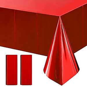 2pcs Red Foil Tablecloth 54*72 Inch Plastic Christmas Carnival Birthday Party Table Cloths Disposable Waterproof Table Cover for Graduation Anniversary Wedding Baby Shower Bridal Party Supplies