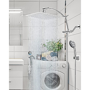 Hibbent All Metal Shower Head,10'' High Pressure Rain Shower Head/Handheld Showerhead Combo with 16'' Adjustable Arc-shaped Shower Extension Arm, 7-Spray, 71'' Hose Adhesive Showerhead Holder, Chrome