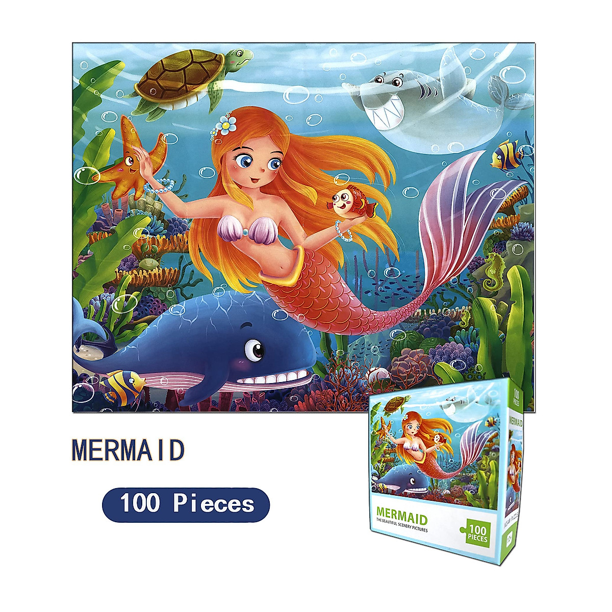 Aoumi 100 Piece Puzzles for Kids Ages 4-8 Mermaid Jigsaw Puzzle for Toddlers 3-5 Years Old Boys Girls Preschool Educational Fun Game Learning Puzzle Toys for Children Idea Kids Birthday Gifts