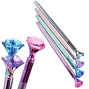 Amyzor 8pcs Kawaii Ballpoint Pen Big Gem Crystal Bling Metallic Ball Pen Gel Ink Pen Student Pens Rollerball Pens For Student Gift Stationery School Office Supplies, 0.5mm Blue Ink