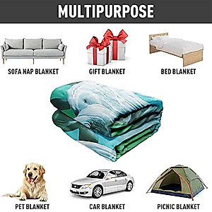 40x50 Blanket Comfort Warmth Soft Plush Throw for Couch Underwater Manatee Family Green