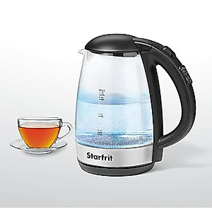 Starfrit 024011-002-0000 1.7-Liter 1,500-Watt Glass Electric Kettle with Variable Temperature Control, Black