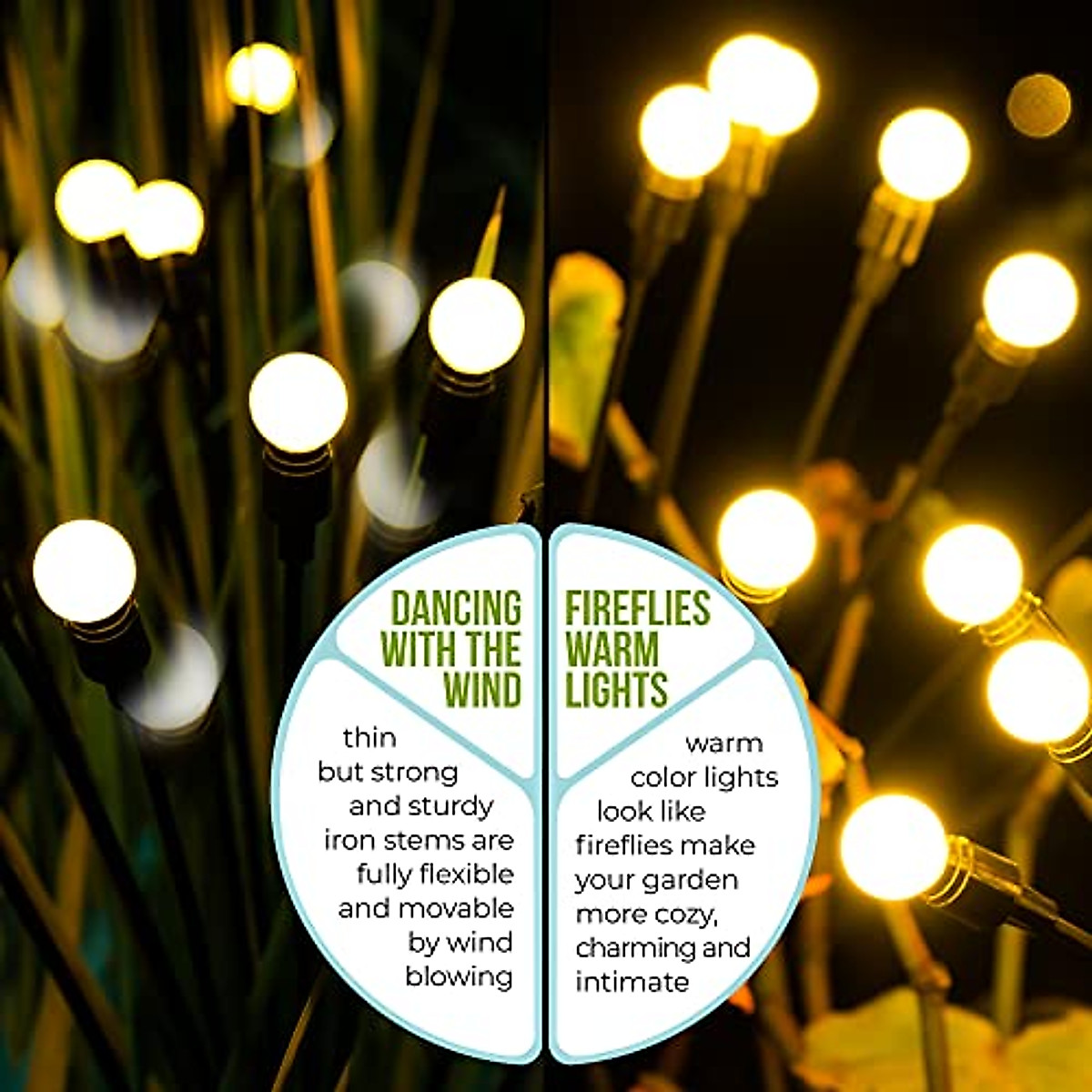 Ganok Solar Garden Lights, Starburst Wind Swaying Outdoor, Fireflies Solar Panel Waterproof Lights for Patio, Lawn & Yard Pathway Decoration, Autonomous 10 LED Soft Warm White - 2 Pack