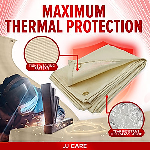 JJ CARE Welding Blanket - 1 Pack 4ft x 6ft Welding Mat - 850GSM Fiberglass Welding Blanket with Brass Grommets, Welders Blanket for Grill, Smoker Welding Blanket Heavy Duty, Welding Tarp & Shield
