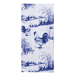 2 Piece Farmhouse Rooster Blue and White Dual Purpose Terry Towel Kitchen Bundle