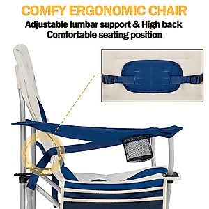 FUNDANGO Oversized Camping Chair with Lumbar Back Support Padded Outdoor Heavy Duty Camping Chair for Adults with Cup Holder, Armrest, Support 300 lbs
