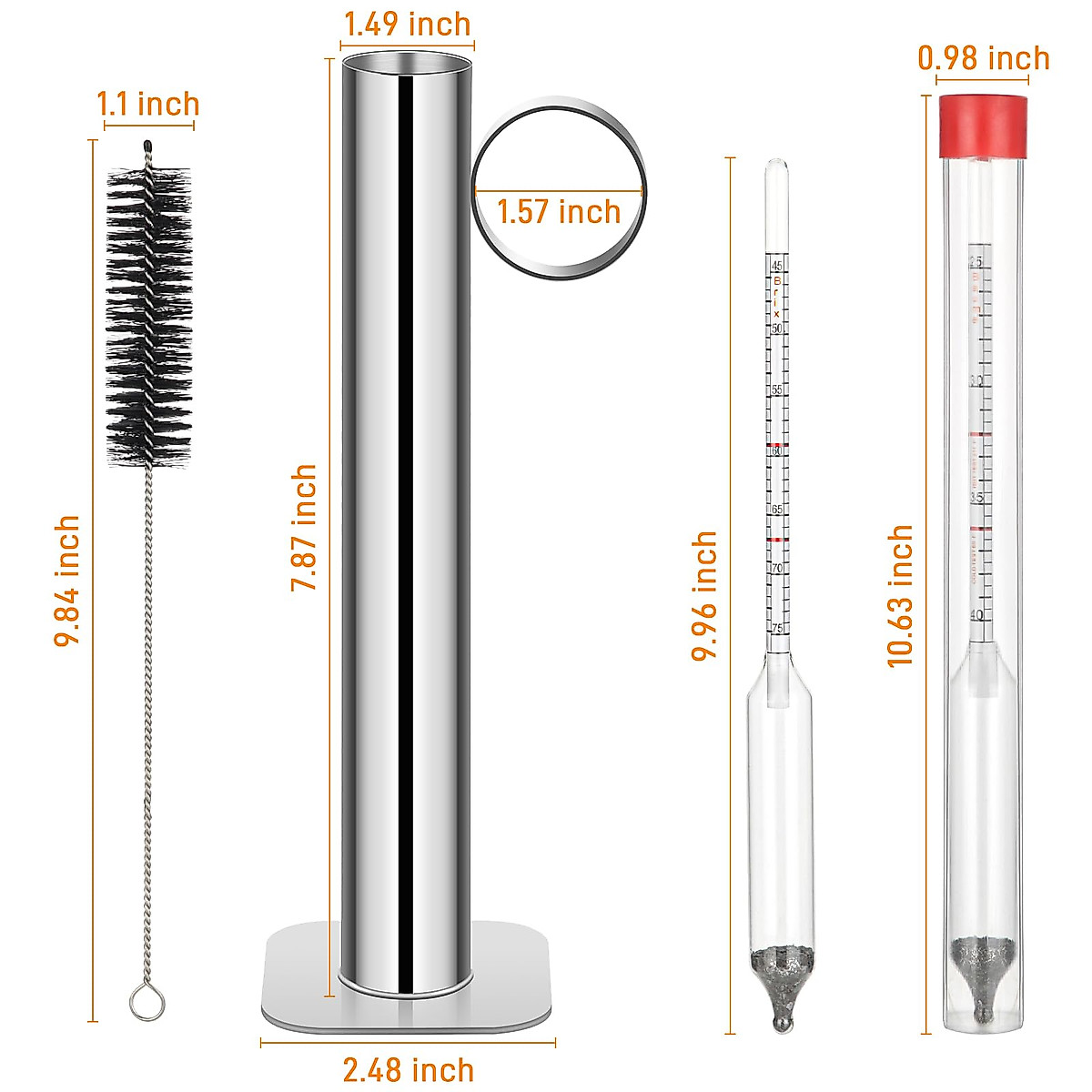 EIHFHIE Maple Syrup Hydrometer Test Cup Kit, High Accuracy Hydrometer Maple Syrup Density Kit, Baume and Brix Scale Easy to Read, Stainless Steel Test Cup with Cleaning Brush