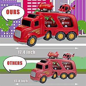 Fire Truck Toy for 3 4 5 6 Years Old Toddlers,Friction Powered Toddler Fire Truck with Sound & Light, Firetruck/Helicopter/Airplane, Christmas Birthday Gifts for Boys and Girls