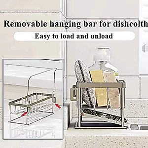 DMJWAN Kitchen Sink Caddy Organizer, 304 Stainless Steel Sponge Holder Sink Caddy for Dish Rags Brush Soap Scrubber with Auto Drain Tray