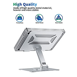 SOUNDANCE Adjustable Laptop Stand with 360° Rotating Heavy Base, Ergonomic Laptop Riser for Desk, Stable Laptop Holder for Collaborative Working, Suit for 10-15.6" PC Computer, Single Shaft, Silver