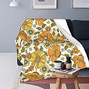 Tawetori Retro 70s Style Blossom Blanket Soft Throw Blanket Lightweight Flannel Halloween Blankets for Sofa Couch Bed Office Travel Camping 80inchX60inch Black