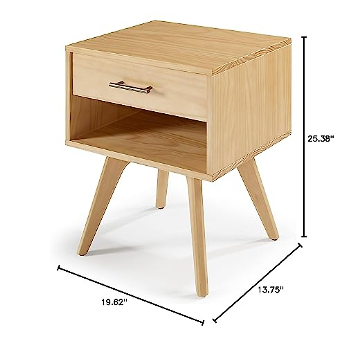 Mid Century Modern One Drawer Nightstand/Constructed of Solid Wood/Oak Finish