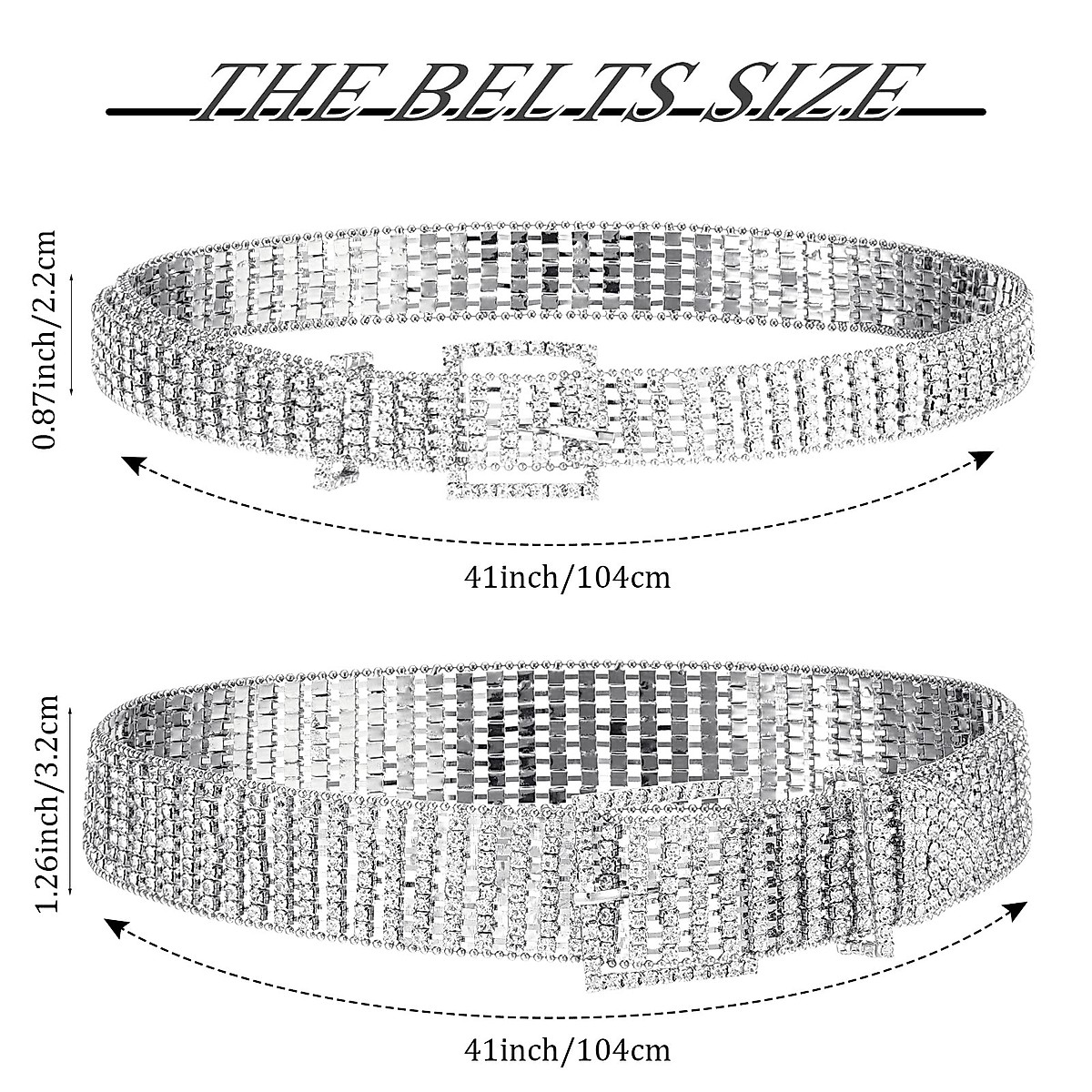 Geyoga 2 Pieces 5-8 Rows Women Rhinestone Belts Shiny Waist Belts Bling Glitter Chain Waistband for Jeans Dresses Pants (Silver)