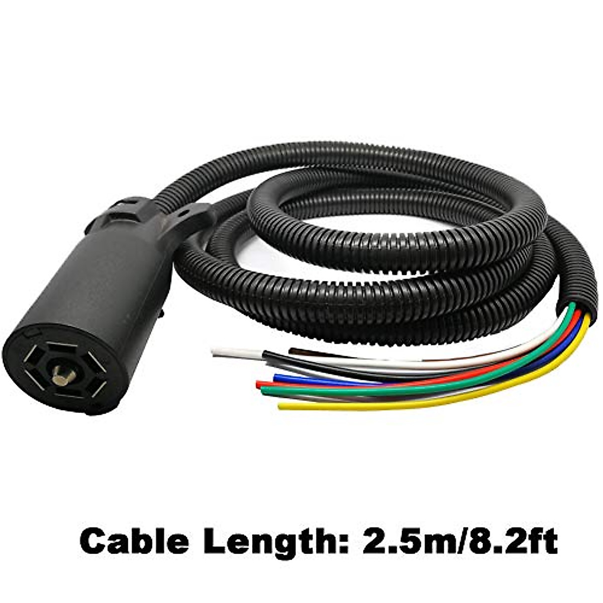 NEWSUN® 8.2ft RV-Ready 7-Way Plug Cord Wiring Harness, Brake & Light Control, Blade 7-Pin Trailer with Wire Cable, Ultimate Trailer Light Connector for All RVs