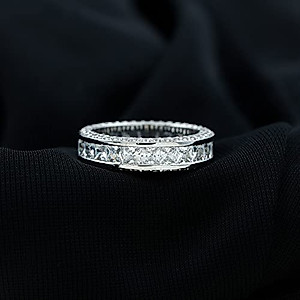 Rosec Jewels Cubic Zirconia Classic Wedding Eternity Band Ring for Women, 10K White Gold, Size:US 7.50