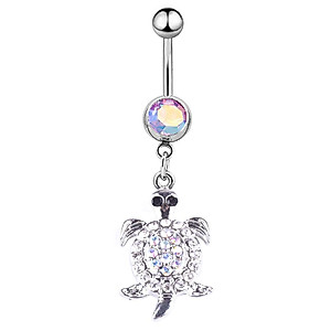 Shuning 5PCS 14G Stainless Steel Belly Button Rings for Women Turtle Elephant CZ Navel Rings Dangle Body Piercing Jewelry