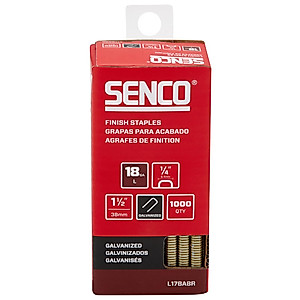 SENCO L17BABR 1-1/2" 18 Gauge 1/4" Crown Finish Staples, Galvanized Finish 1,000 Count Pack