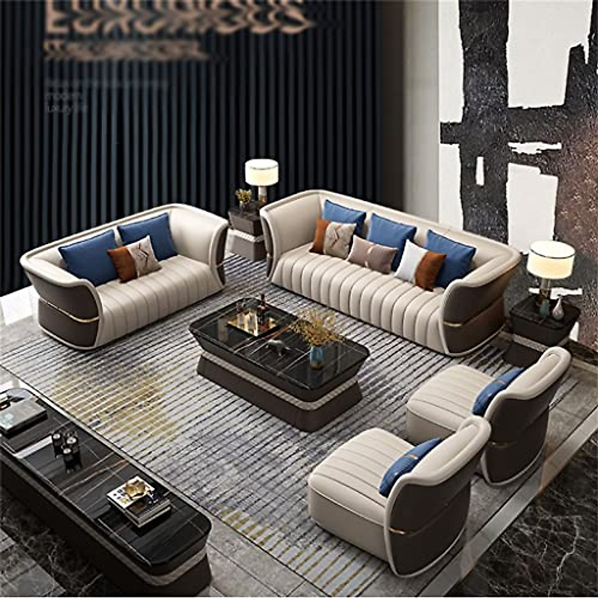 SXNBH Italian Leather Sofa Model House Designer Large Apartment Villa Living Room American Leather Sofa