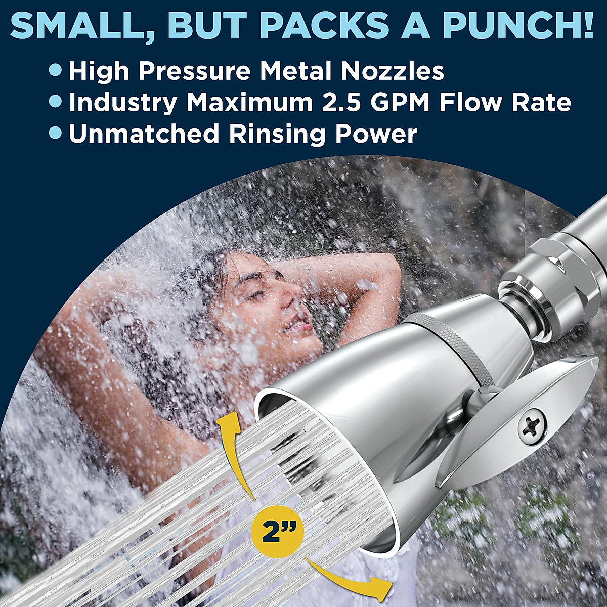 HammerHead Showers® ALL METAL 2 Inch High Pressure Shower Heads - CHROME – 2.5 GPM Shower Heads High Pressure - High Flow Shower Head with ADJUSTABLE SPRAY PATTERN - Fixed Shower Head