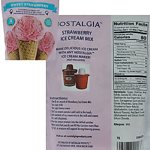 Ice Cream Maker Starter Pack Bundled with Nostalgia Ice Cream Maker Rock Salt (8lb), Vanilla Creme, Chocolate, Strawberry Flavored Ice Cream Mix Packets and Brightest Place Clean Up Cloth