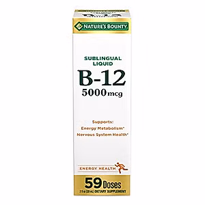 Nature’s Bounty Vitamin B12 5000 Mcg Sublingual Liquid, Cardiovascular Health & Cellular Energy Support, 2 Fl Oz (1 Count)