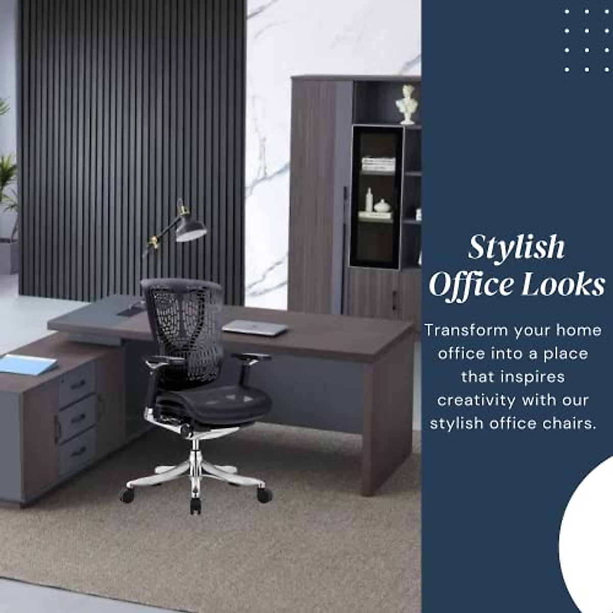 GM Seating Ergobilt High-Back Ergonomic Office Chair - Large Mesh Chair with Lumbar Support & Adjustable Armrest - Swivel Computer Desk Chair with Height Adjustable backrest - Aluminum Base – Black