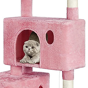 Yaheetech Multi-Level Cat Tree, Large Cat Tower with Condos Platform, Cat House Cat Tree for Medium Cats Pink, 64.5in