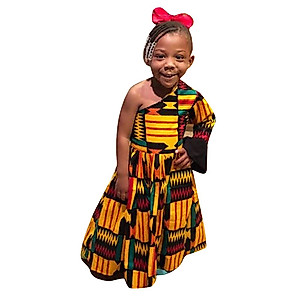 Digood Little Girls Dashiki African Dresses,Toddler Baby Kids Ethnic Style Sloping Shoulder Party Dress Clothes(Multicolor,4-5 Years)