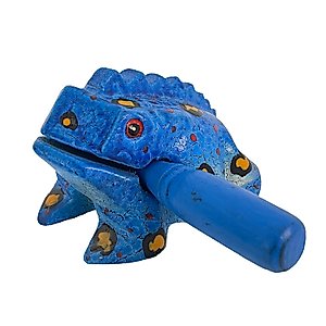 Cozinest 4" Wooden Frog Percussion Instrument Wood Frog Guiro Rasp Tone Block Thailand Handcraft Musical Lucky Frog Home Office Decoration Adorable Gift (Blue)