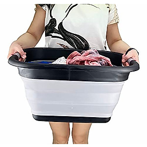 SAMMART 25L (6.6 Gallon) Collapsible Laundry Basket/Tub - Foldable Storage Container/Organizer, Water Capacity: 20L (Black/Alloy Grey)