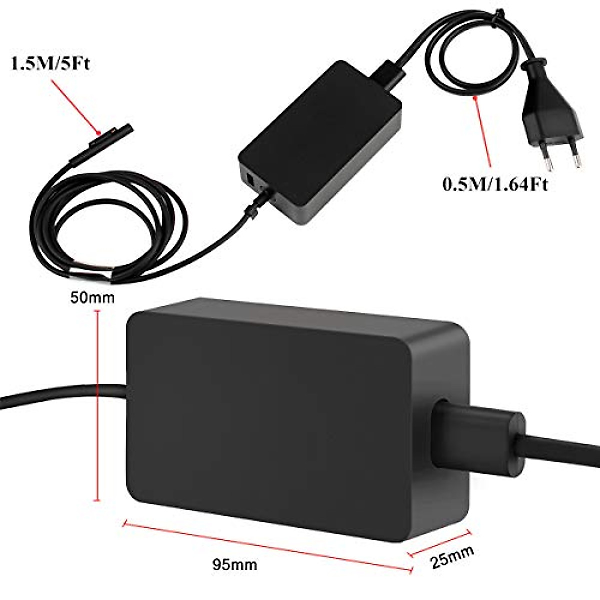 Slive Updated Version Surface Pro Charger, 44W 15V 2.58A, Compatible for Microsoft Surface Pro 3, Pro 4, Pro 5, Pro 6, Pro 7 Surface Laptop 1/2, Surface Book & Surface Go, with 5V 1A USB Charging Port