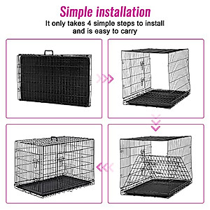 FDW Dog Crate Dog Cage Pet Crate for Large Dogs Folding Metal Pet Cage Double Door W/Divider Panel Indoor Outdoor Dog Kennel Leak-Proof Plastic Tray Wire Animal Cage (Black, 48 Inch)